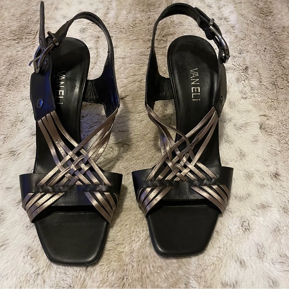 Vaneli | Shoes | Vaneli Leather Black Metallic Stripe Sandals Size 7 ...